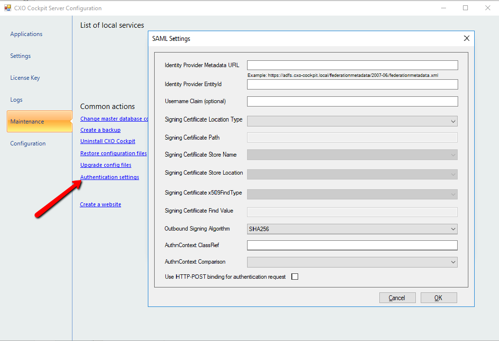 SAML authentication adapter – CXO